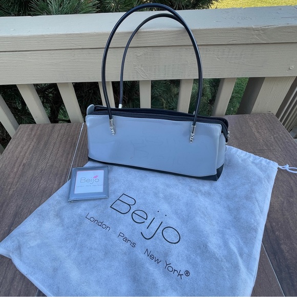 Beijo | Bags | Beijo Bag Patent Leather Silver Black W Wallet Dust Bag ...